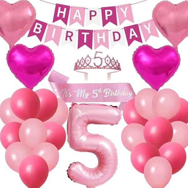 WEEKS 5th Birthday Party Decorations for Girls Pink 5 Year Old Party ...