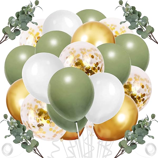 WEEKS 60 Pcs White Sage Green Balloons Latex Balloons with Artificial ...