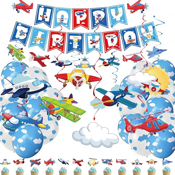 WEEKS Airplane Theme Party Decorations, Birthday Banner Airplane ...