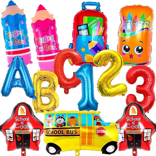 WEEKS Back to School Balloons Set, ABC balloons and School Bus Pencil ...
