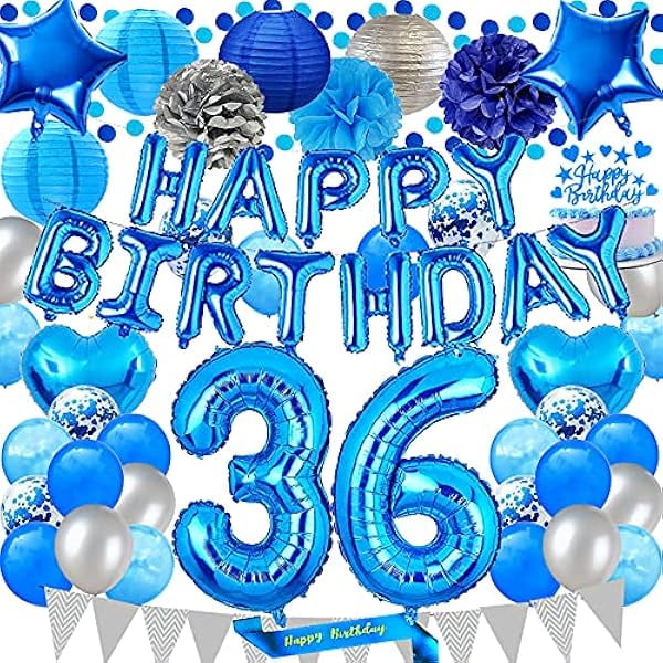 WEEKS Blue 36th Birthday Decorations Happy Birthday Banner Sash and ...