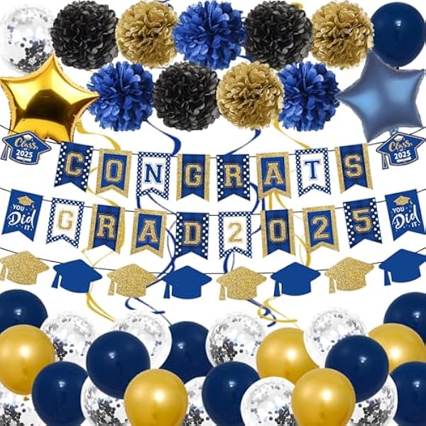 WEEKS Blue Gold Graduation Decorations 2025 - Congrats Grad Banners ...