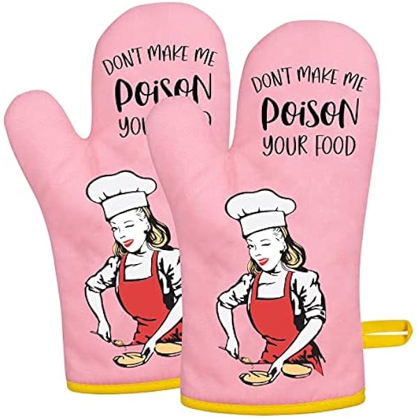 WEEKS Funny Oven Mitts for Women, Fun Pink Cute Oven Mitt Set, Retro ...