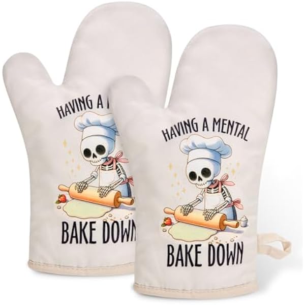WEEKS Funny Skeleton Halloween Oven Mitts Set, Cute Goth Kitchen Baking ...