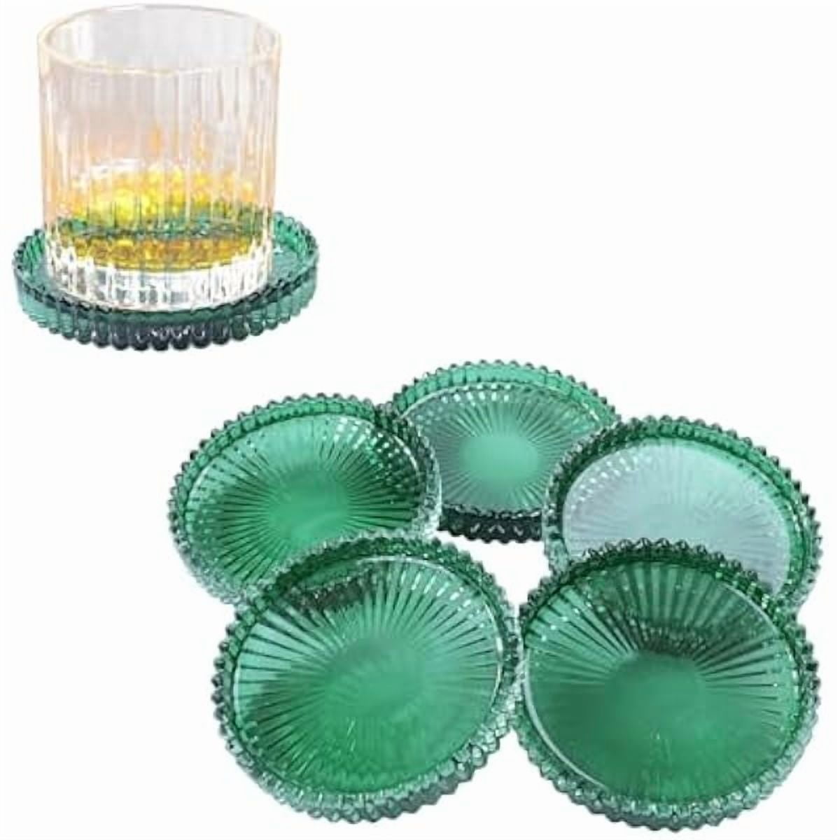 WEEKS Glass Coaster 6 Pack Round Cup Coasters for Drinks,Crystal Coffee ...