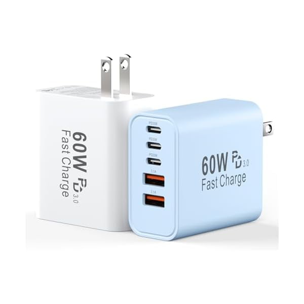WEEKS USB C Fast Charger Block, 60W 5-Port USB C Wall Charging Blocks ...