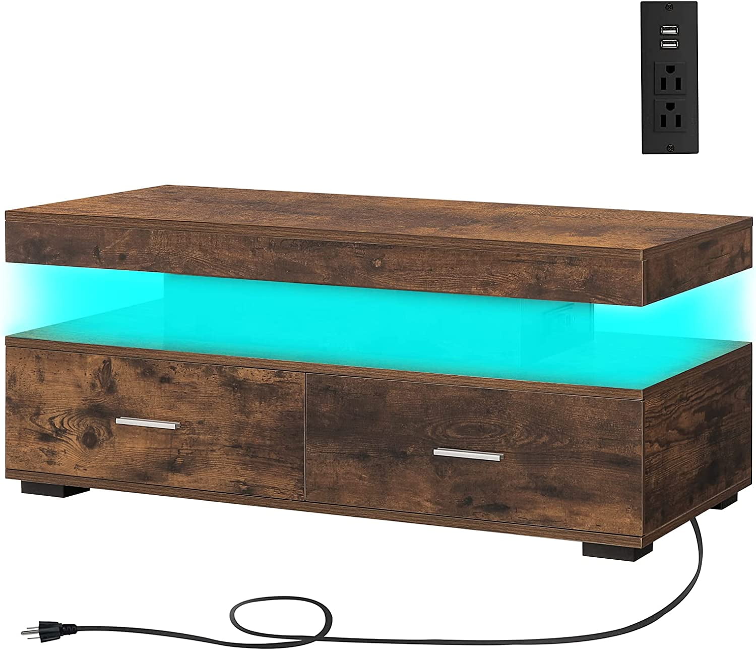 WEENFON LED Coffee Table for Living Room, Coffee Table with Lights ...