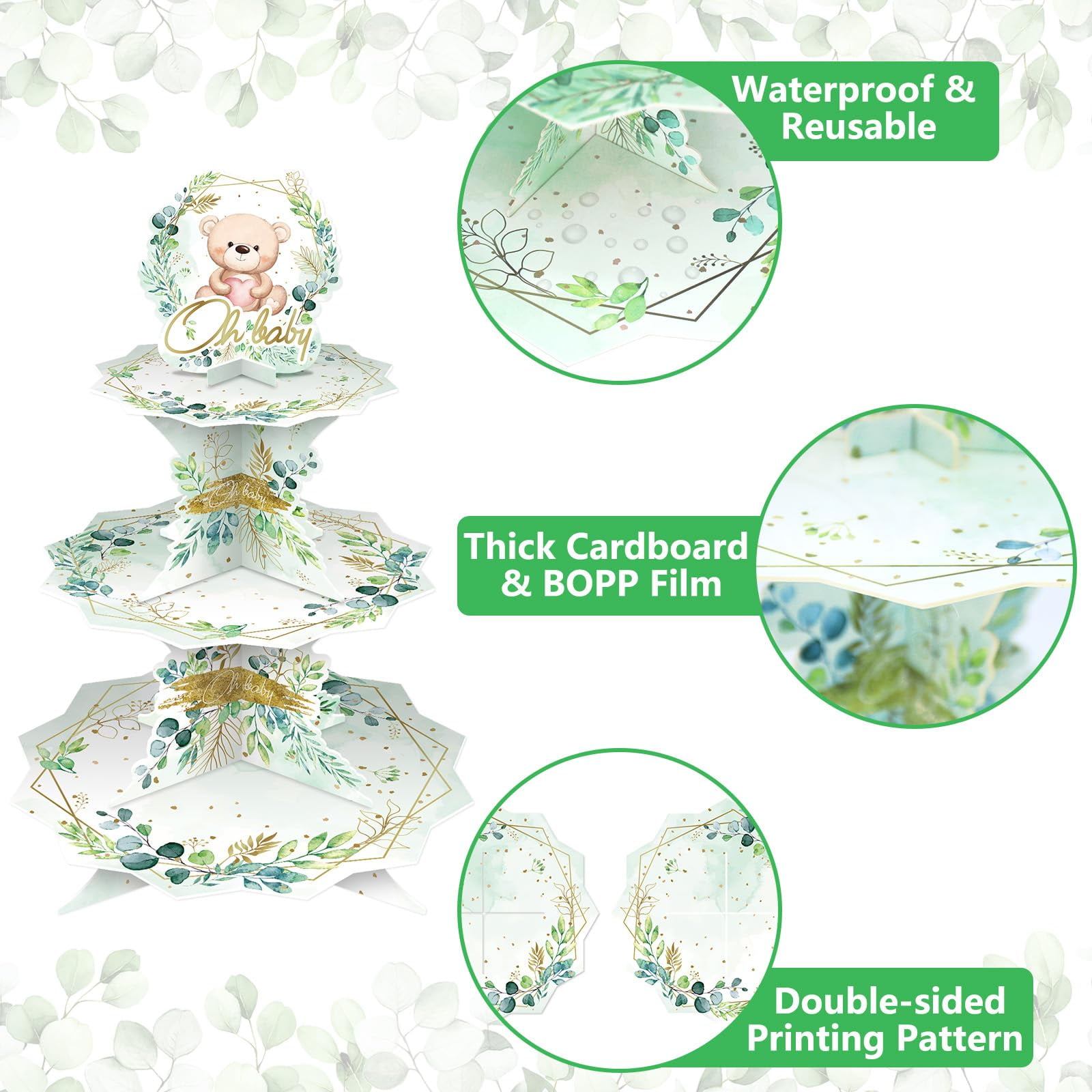 WEEPA Greenery Eucalyptus AJH3 Oh Baby Cupcake Stand Sage Green Baby ...