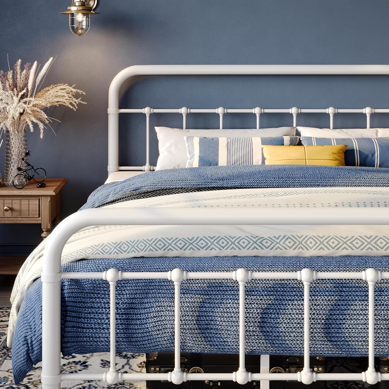 WEEWAY Queen Size Metal Bed Frame with Wrought Iron-Art Curved ...