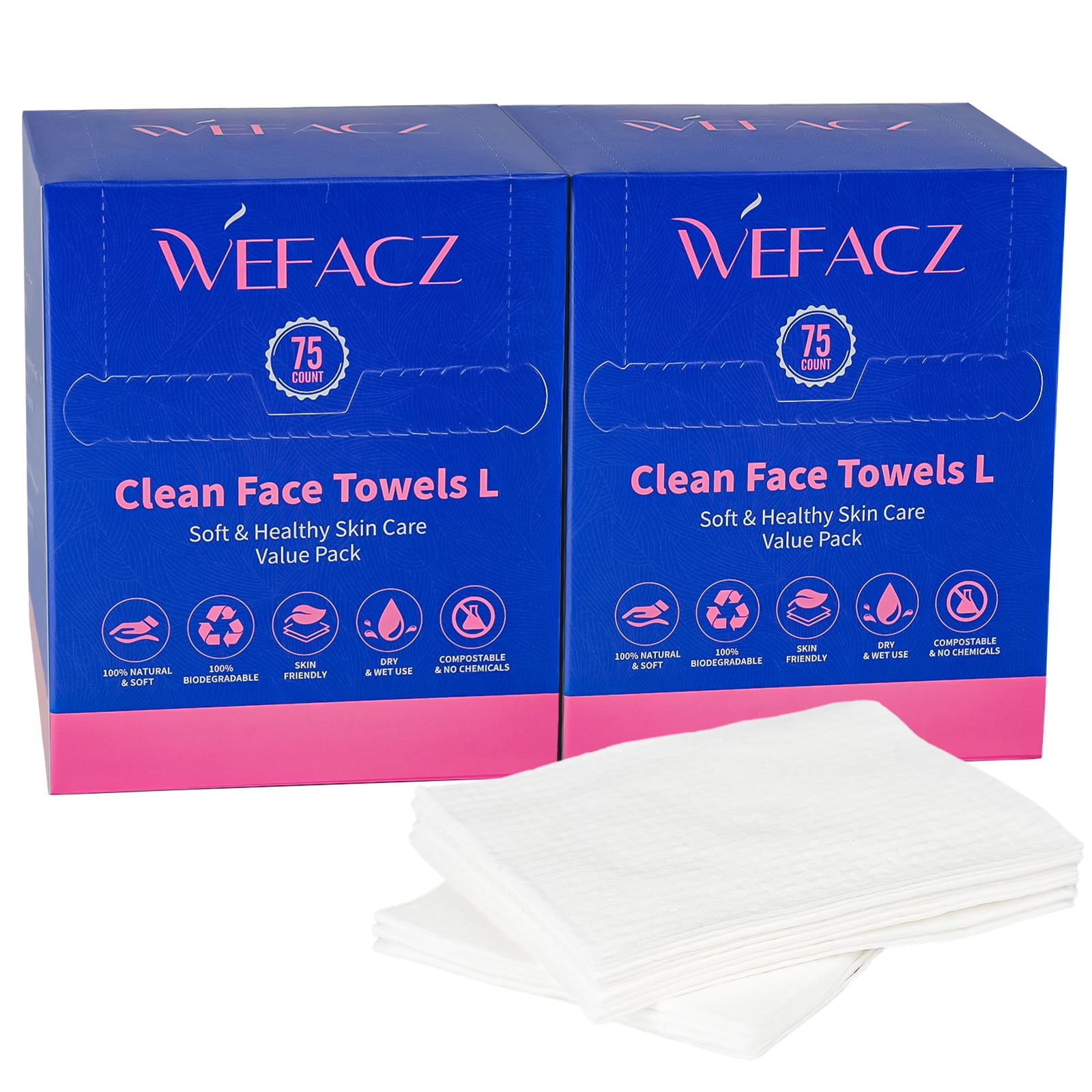 Wefacz 150 Count Disposable Face Towels, 8" x 10" Biodegradable Face ...