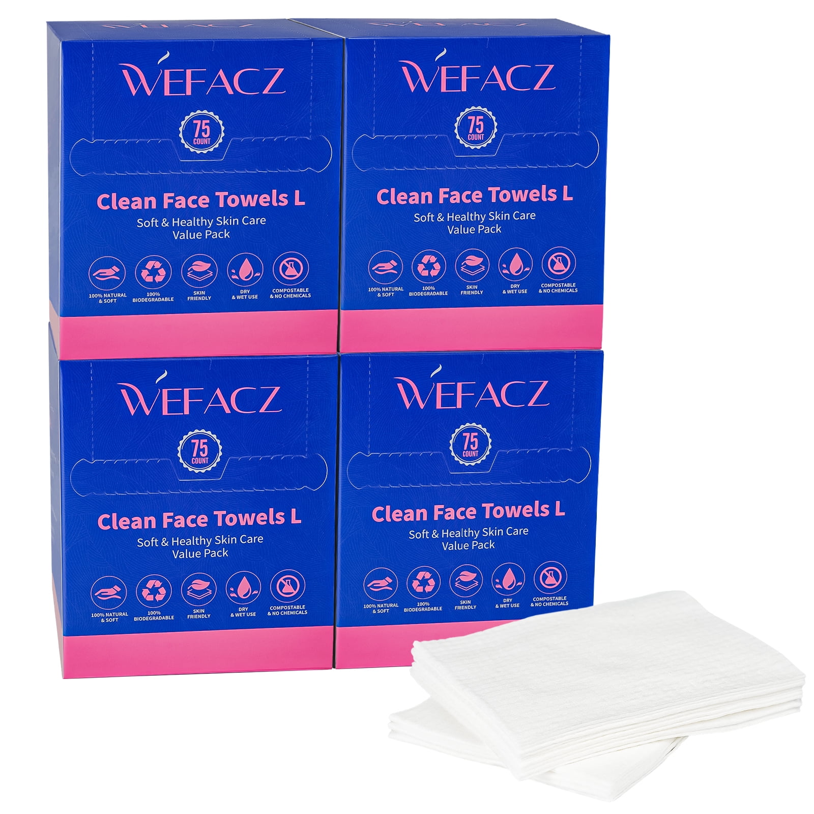 Wefacz 300 Count Disposable Face Towels, 8" x 10" Biodegradable Face ...