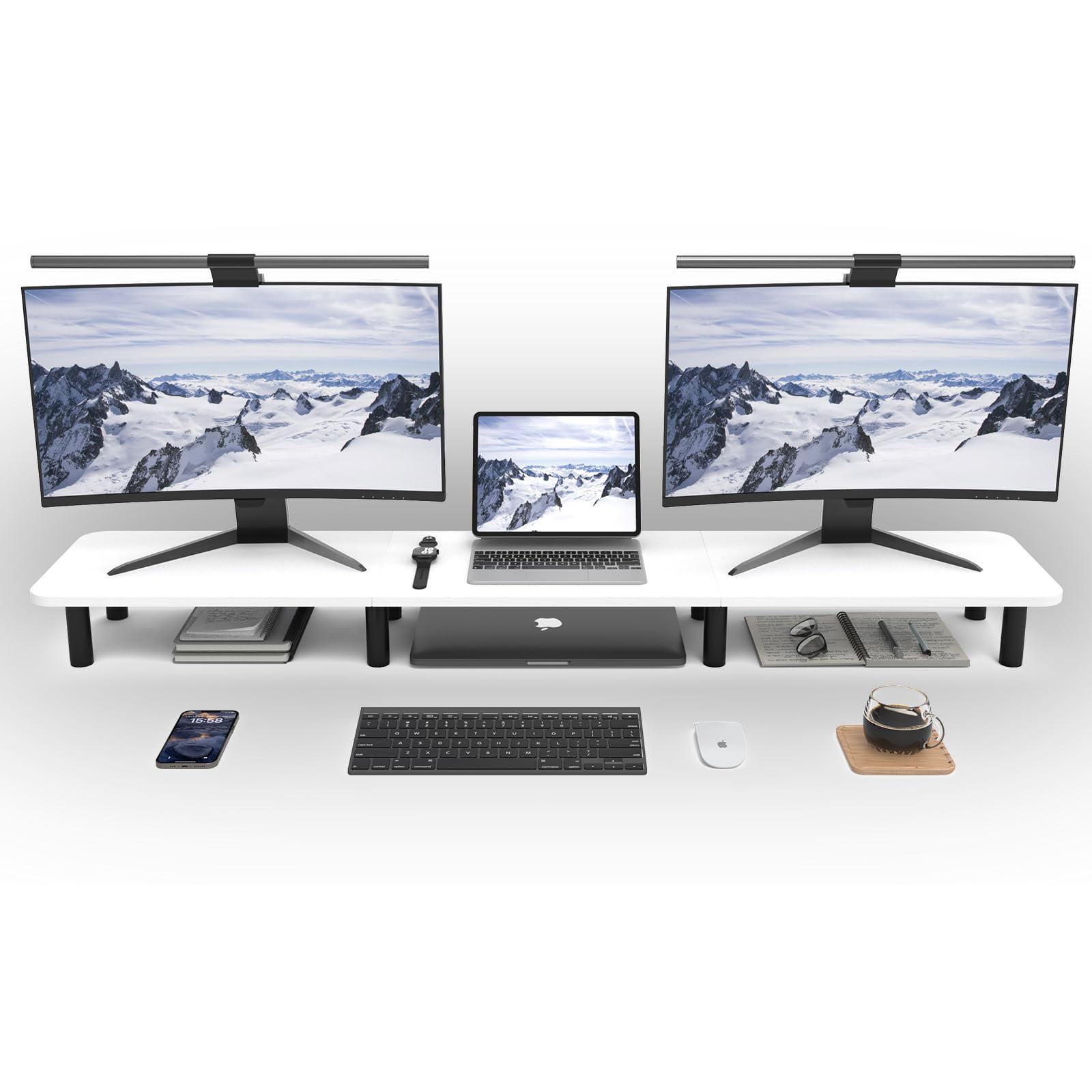 WEGASTU Dual Monitor Stand Riser 43.7 inch Large Long Monitor Stand ...