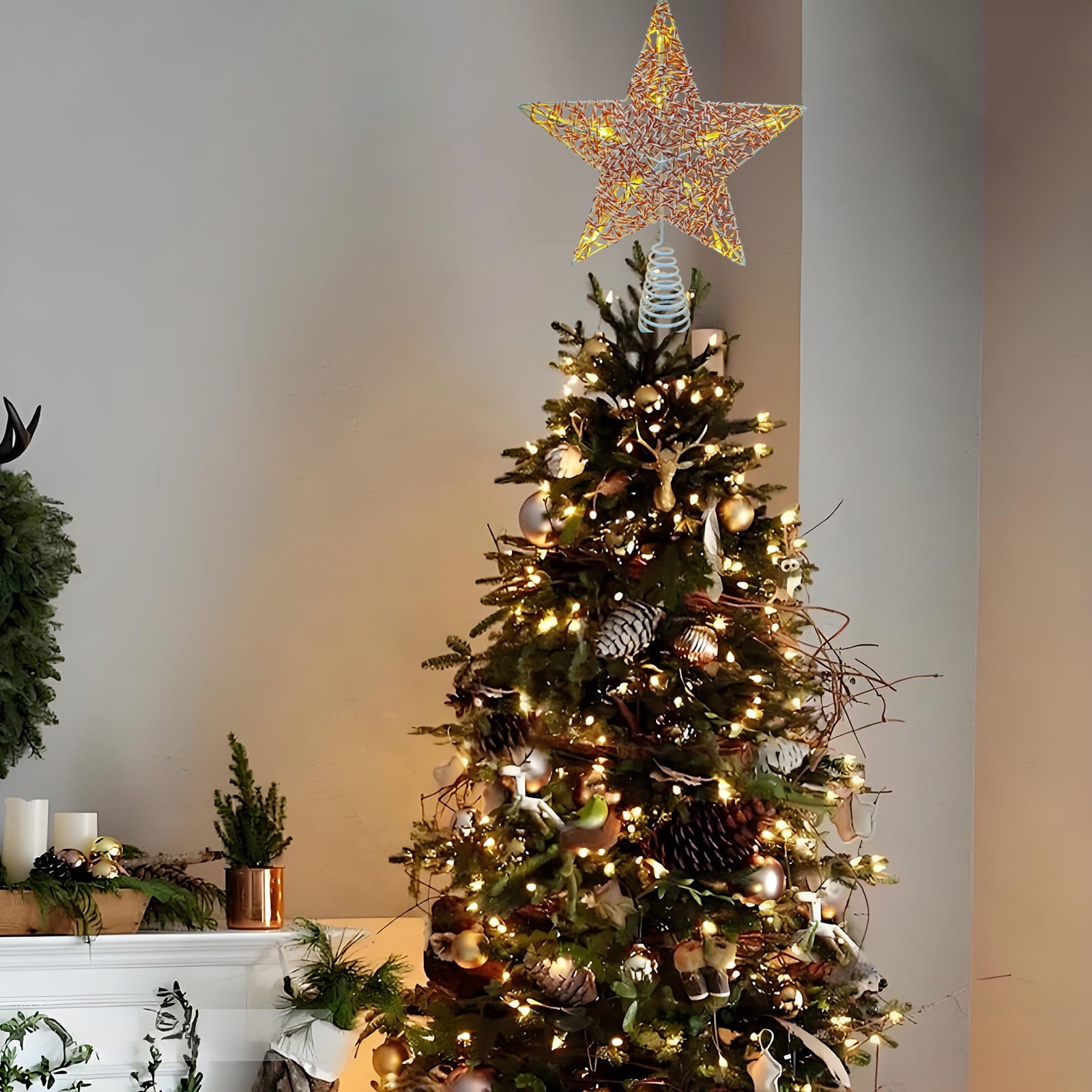 WEGFTDUOP Christmas Decorations Wrought Iron Christmas Tree Top Star ...