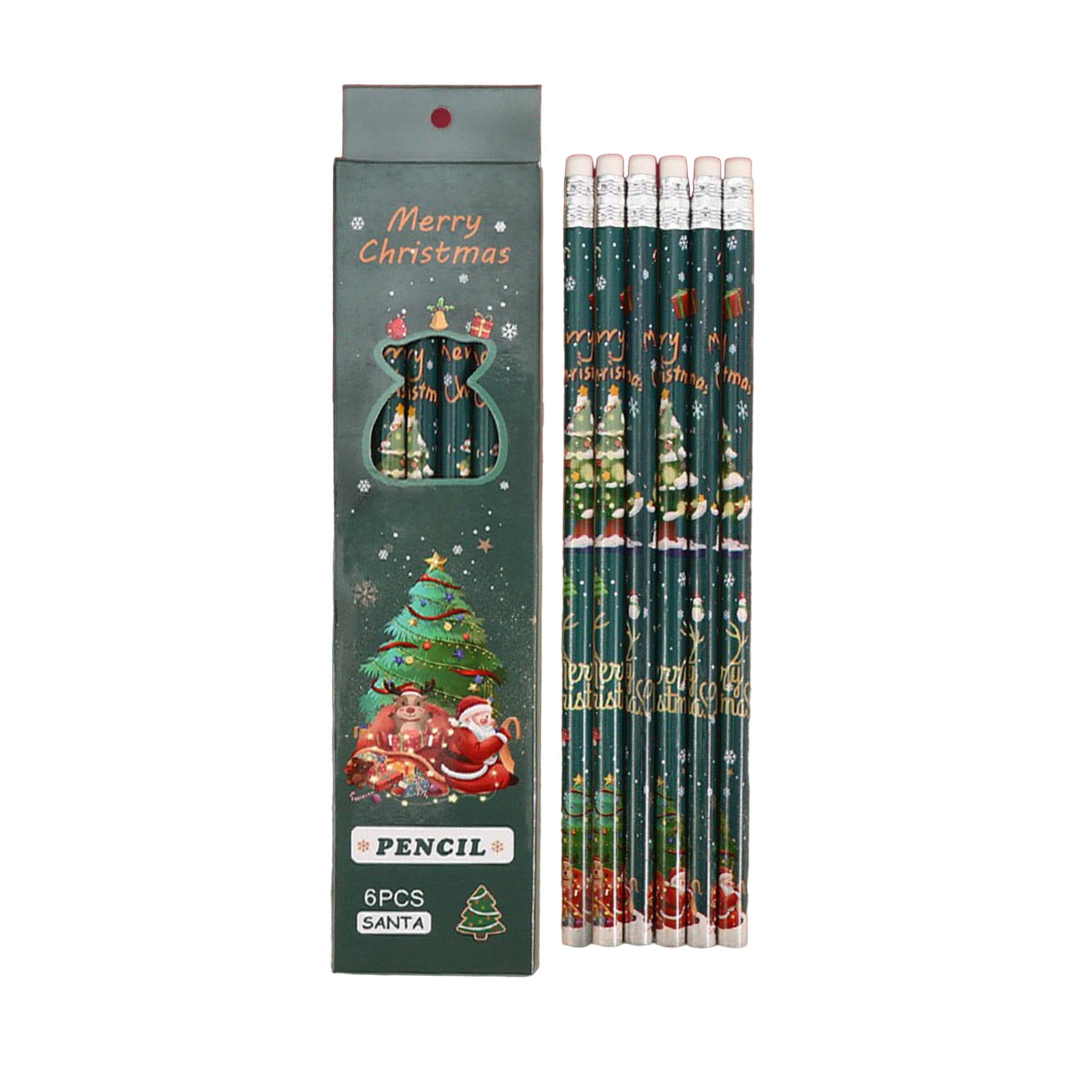 WEGFTDUOP Christmas Pencils Cute Pencils Box Of 6 With Eraser Pencils ...