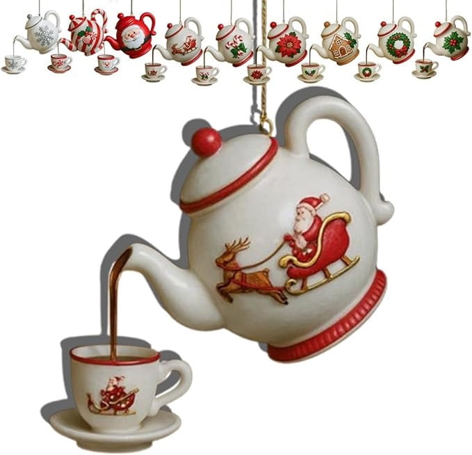 WEGFTDUOP Christmas Teapot Ornament Vintage Christmas Tea Cups Pot ...