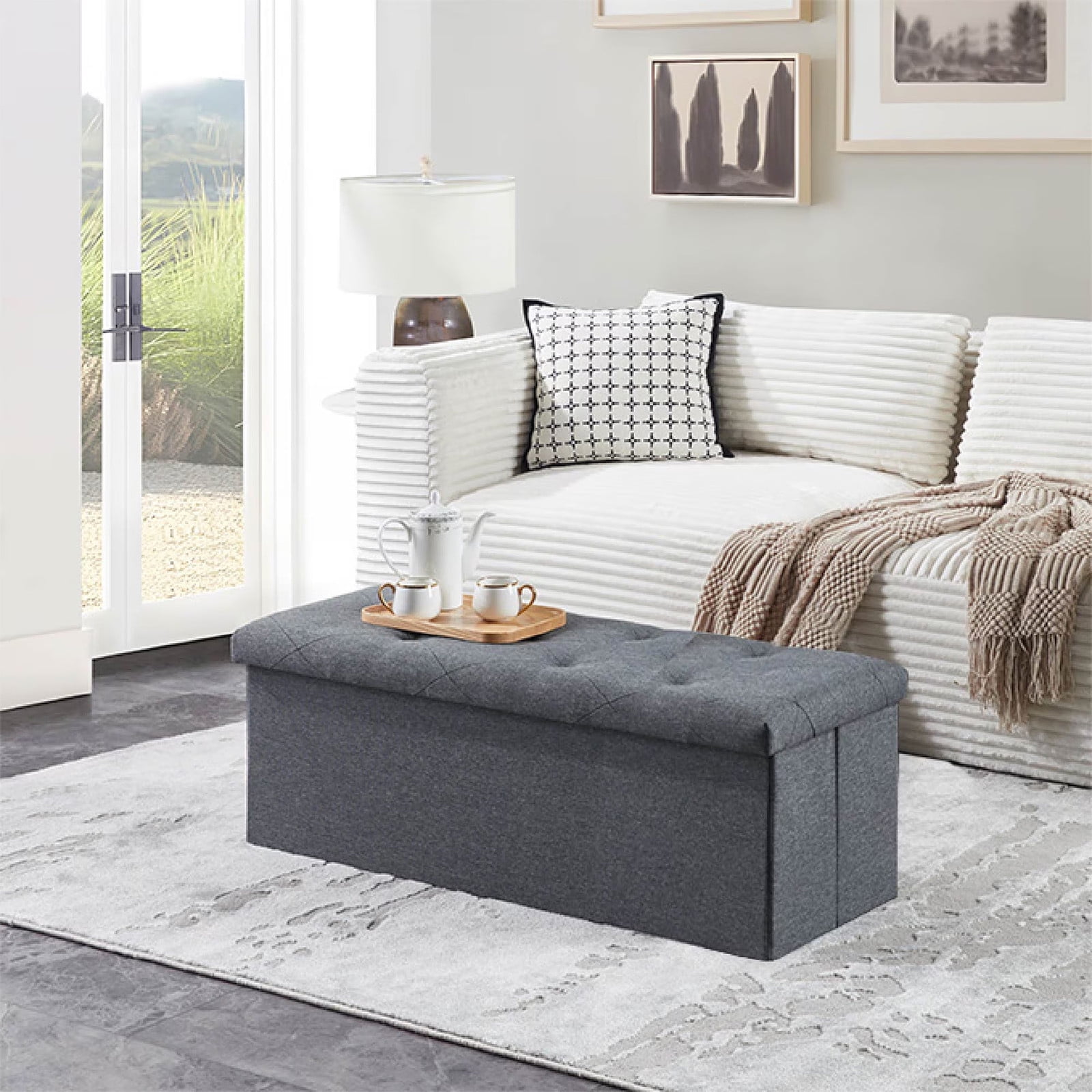 WEGFTDUOP Foldable Storage Ottoman Bench 43 Inch - Storage Chest for ...