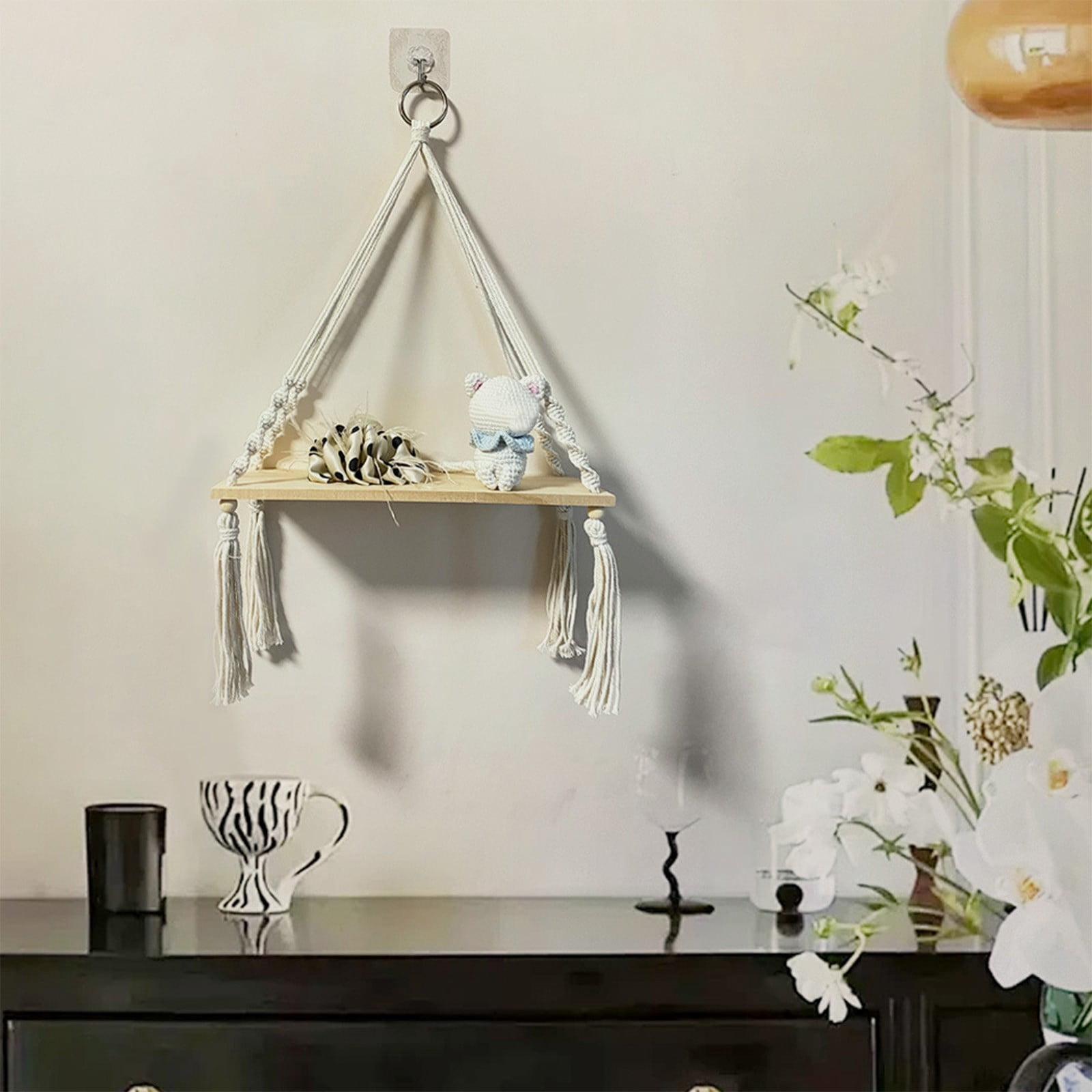 WEGFTDUOP Tassel Flower Pot Shelf, 1Pc White 23.62x13.78x7.09in Wooden ...