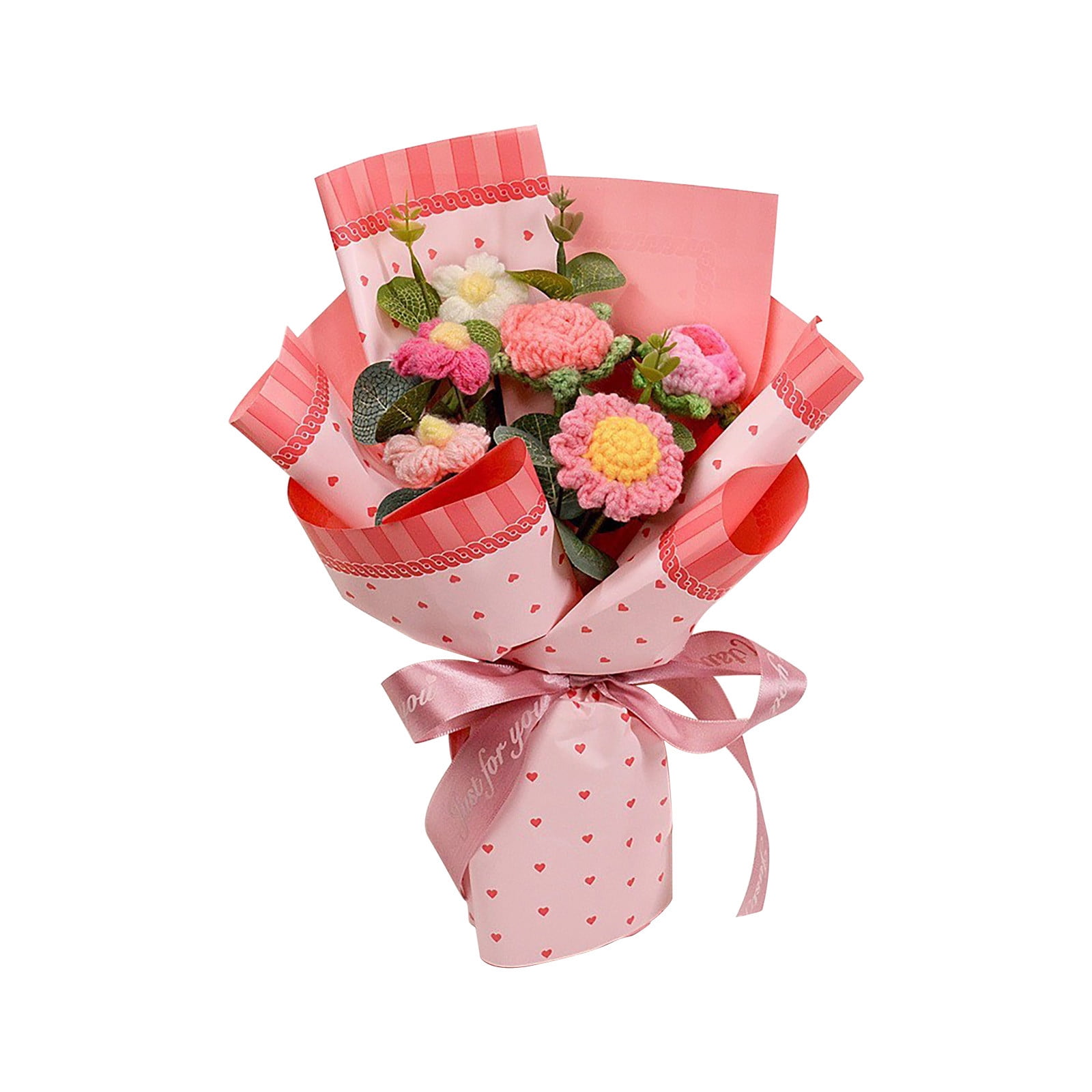 WEGFTDUOP Valentine's Day Decorations Knitted Bouquet Finished Product ...