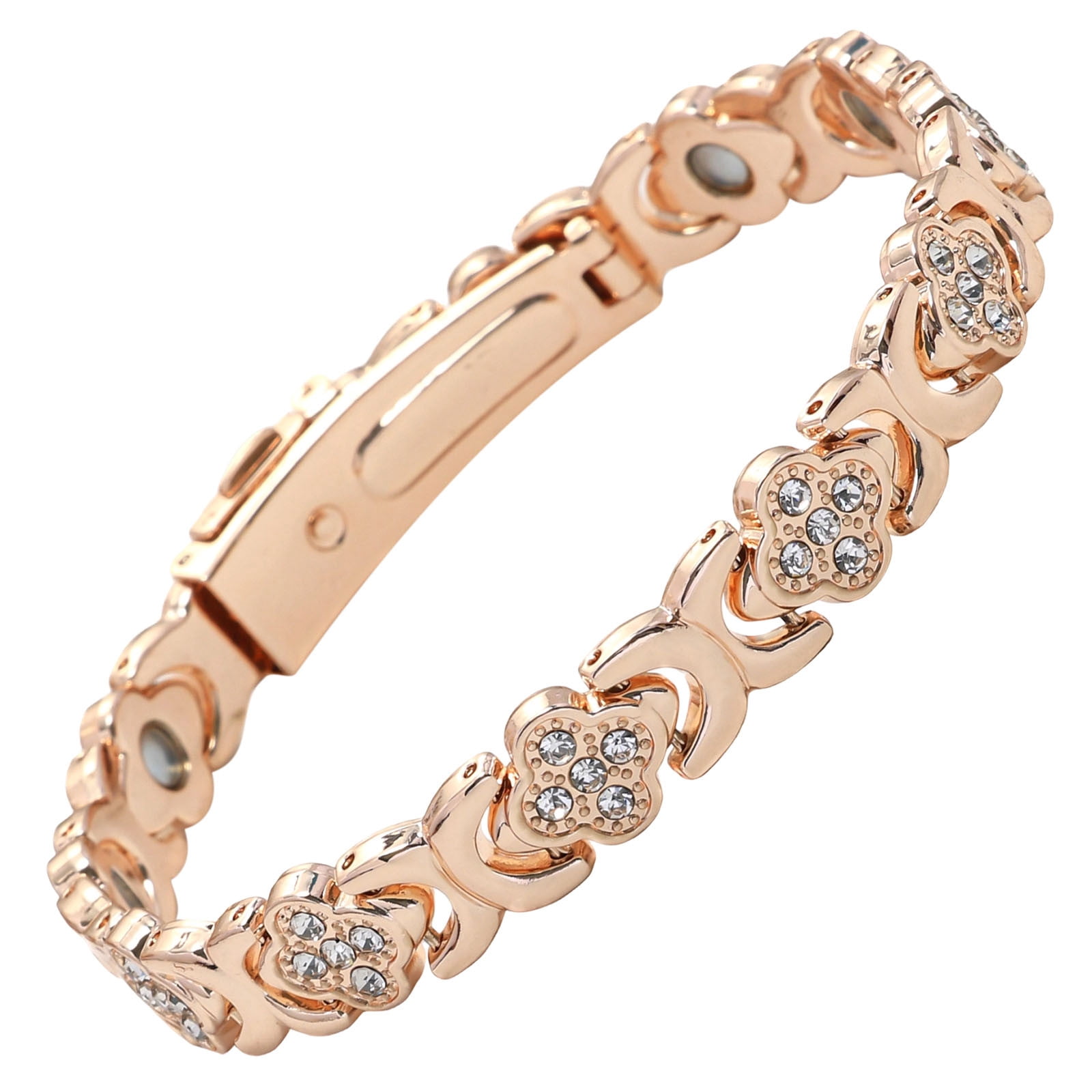 WEGFTDUOP Wollet Crystal Steel Magnetic Bracelets for Women, Four Leaf ...