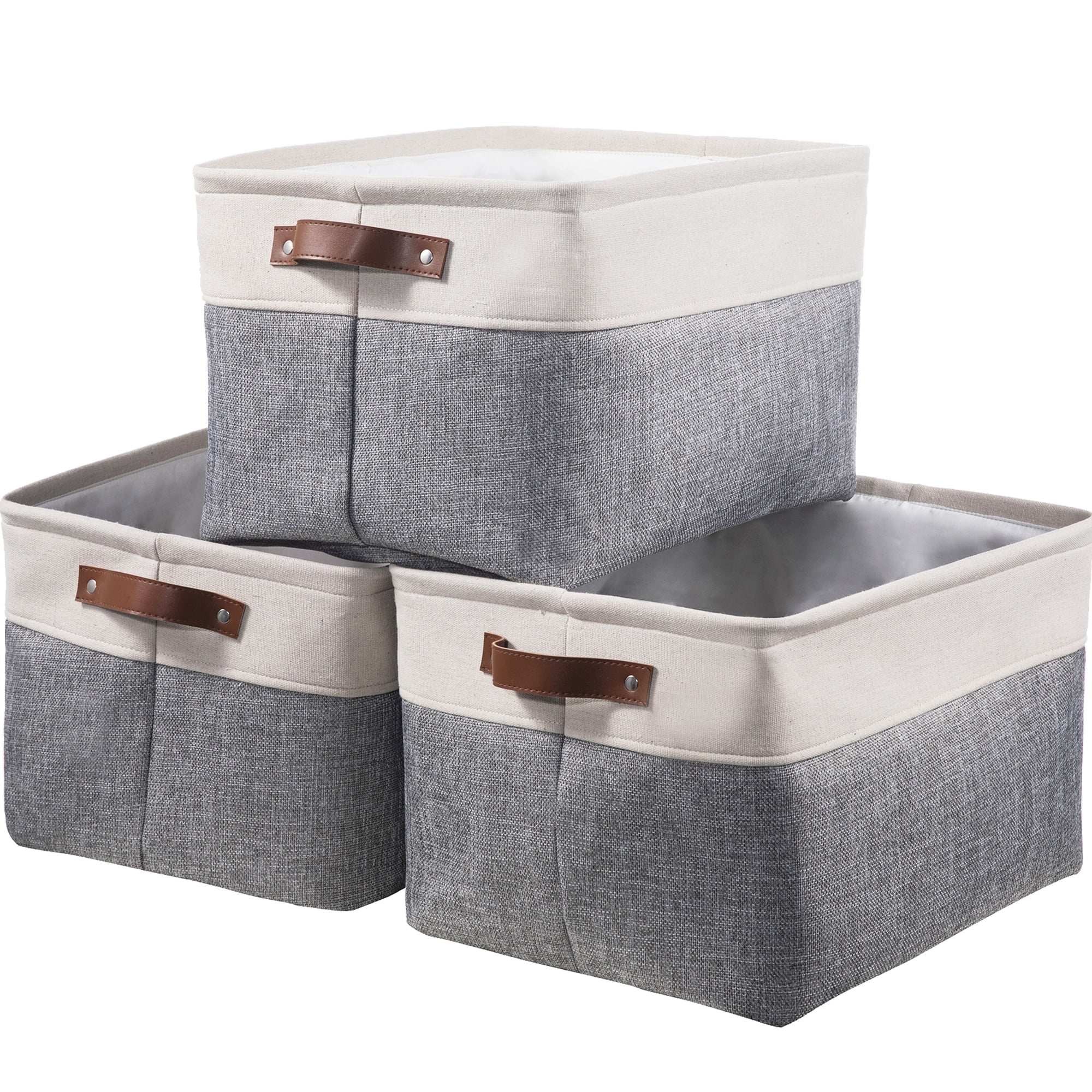 WEHUSE Large Linen Foldable Storage Baskets, Fabric Bins with Handles ...