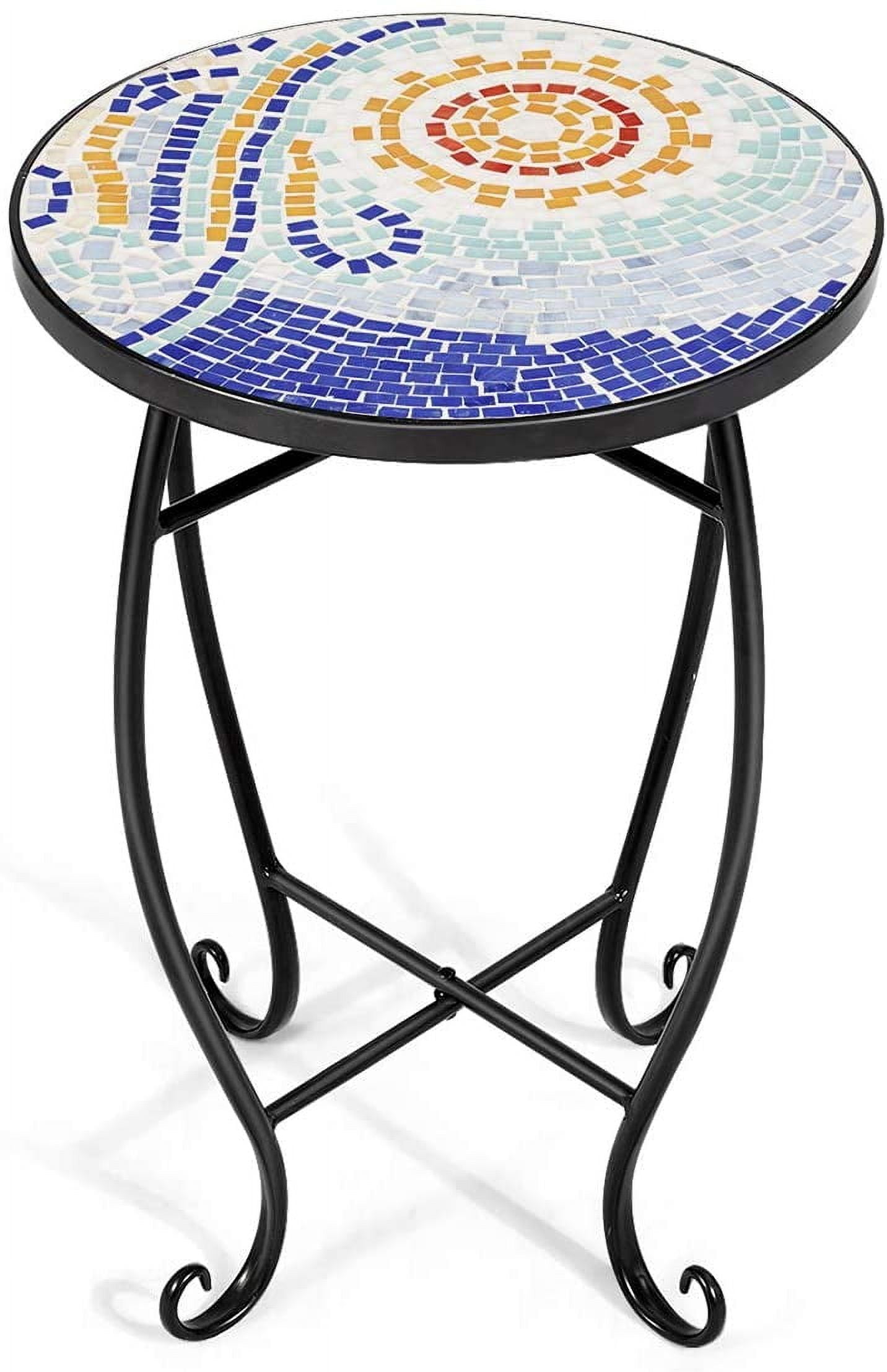 WEI 14" Mosaic Patio Side Table – Ceramic Tile Top & Metal Frame ...