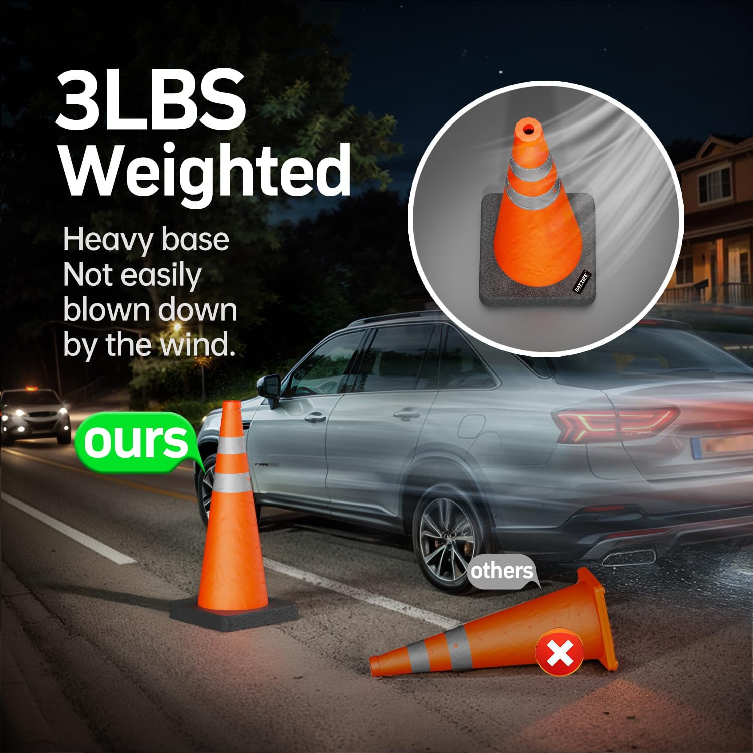 WEI [2 Pack] 28 Inch Collapsible Traffic Safety Orange Cones with Black ...