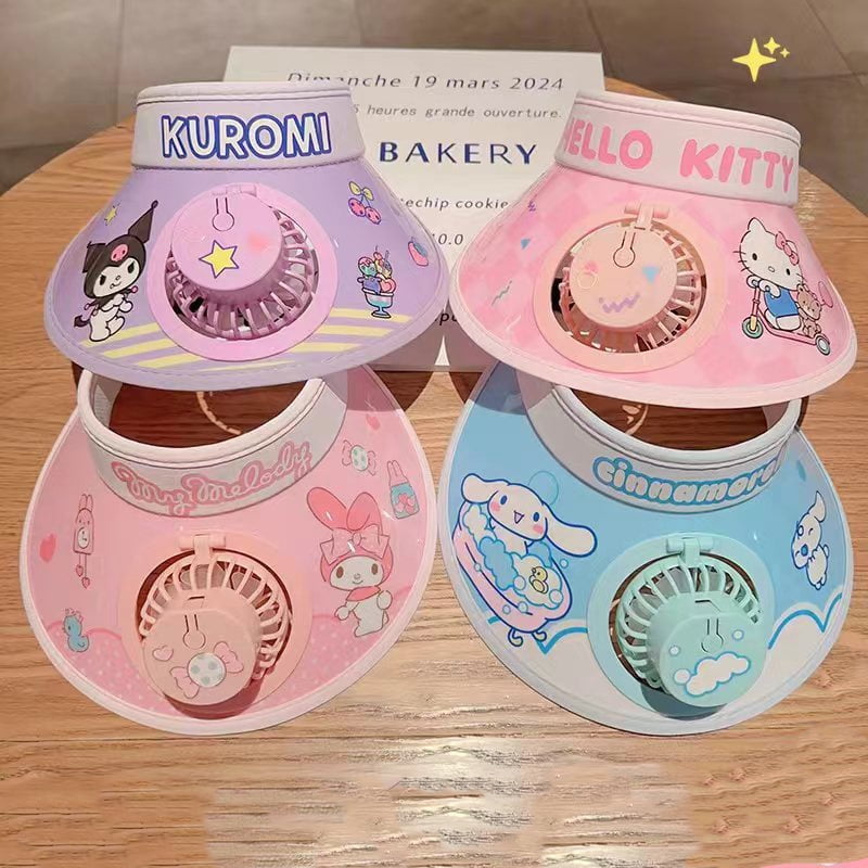 WEI 2024 NEW Sanrio Children Fan Hats Hello Kitty Rechargeable Fan ...