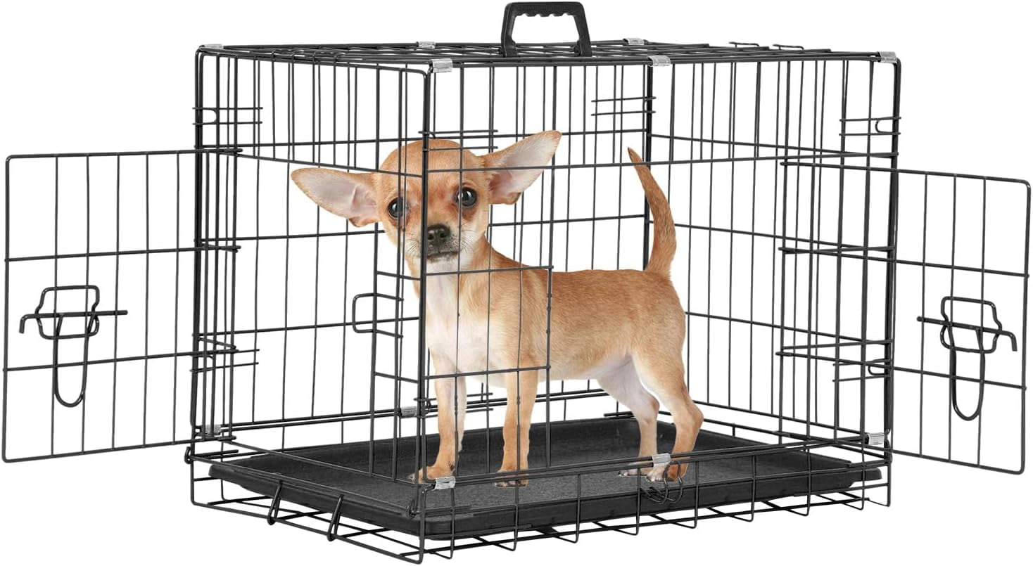 WEI 24" Double-Door Wire Dog Crate - Folding - Removable Tray - Black ...