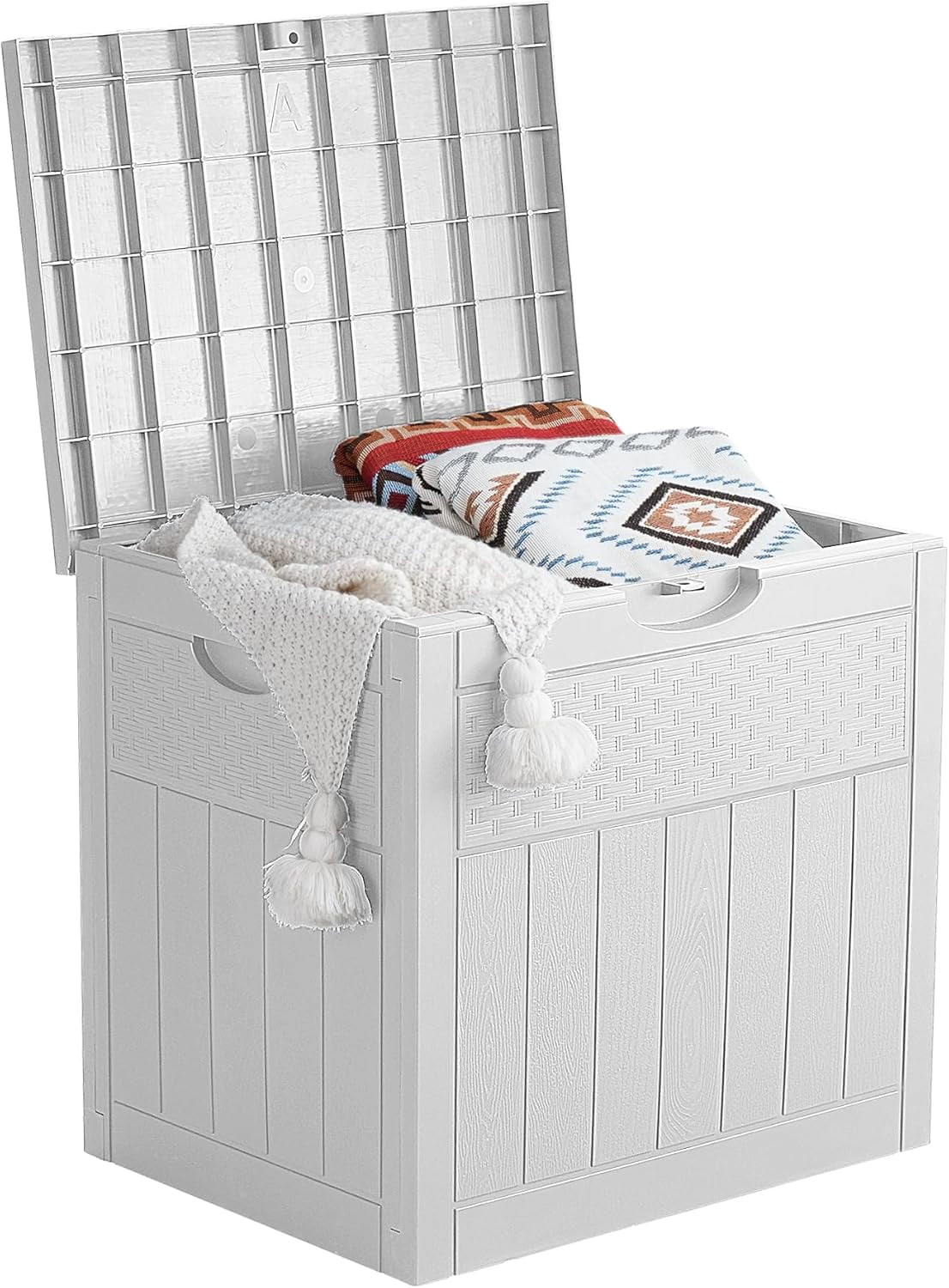 WEI 33 Gallon Deck Box, Small Outdoor Storage Box Waterproof,White ...