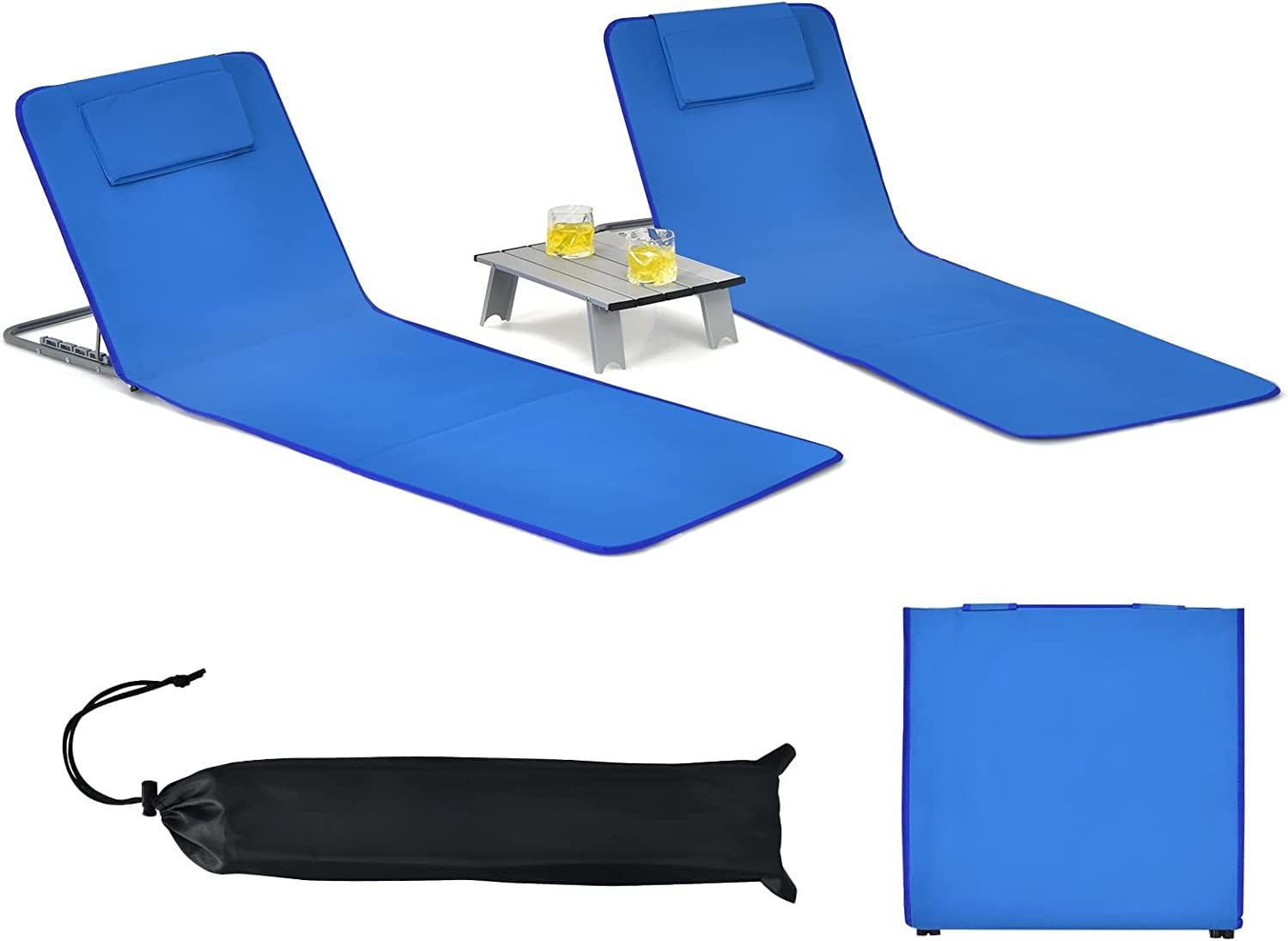 WEI Blue Folding Beach Tanning Lounge Chair – Adjustable with Table ...