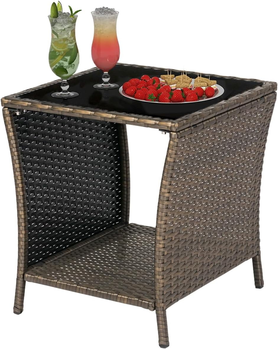 WEI Outdoor Side Table - Porch Tables Small, Wicker End Tables, Style 2 ...