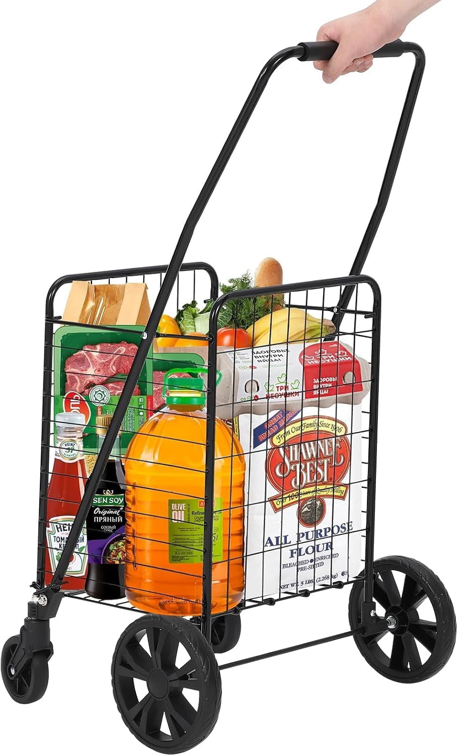 WEI Rang Foldable Shopping Utility Cart with 360-Degree Wheels, 110 LBS ...