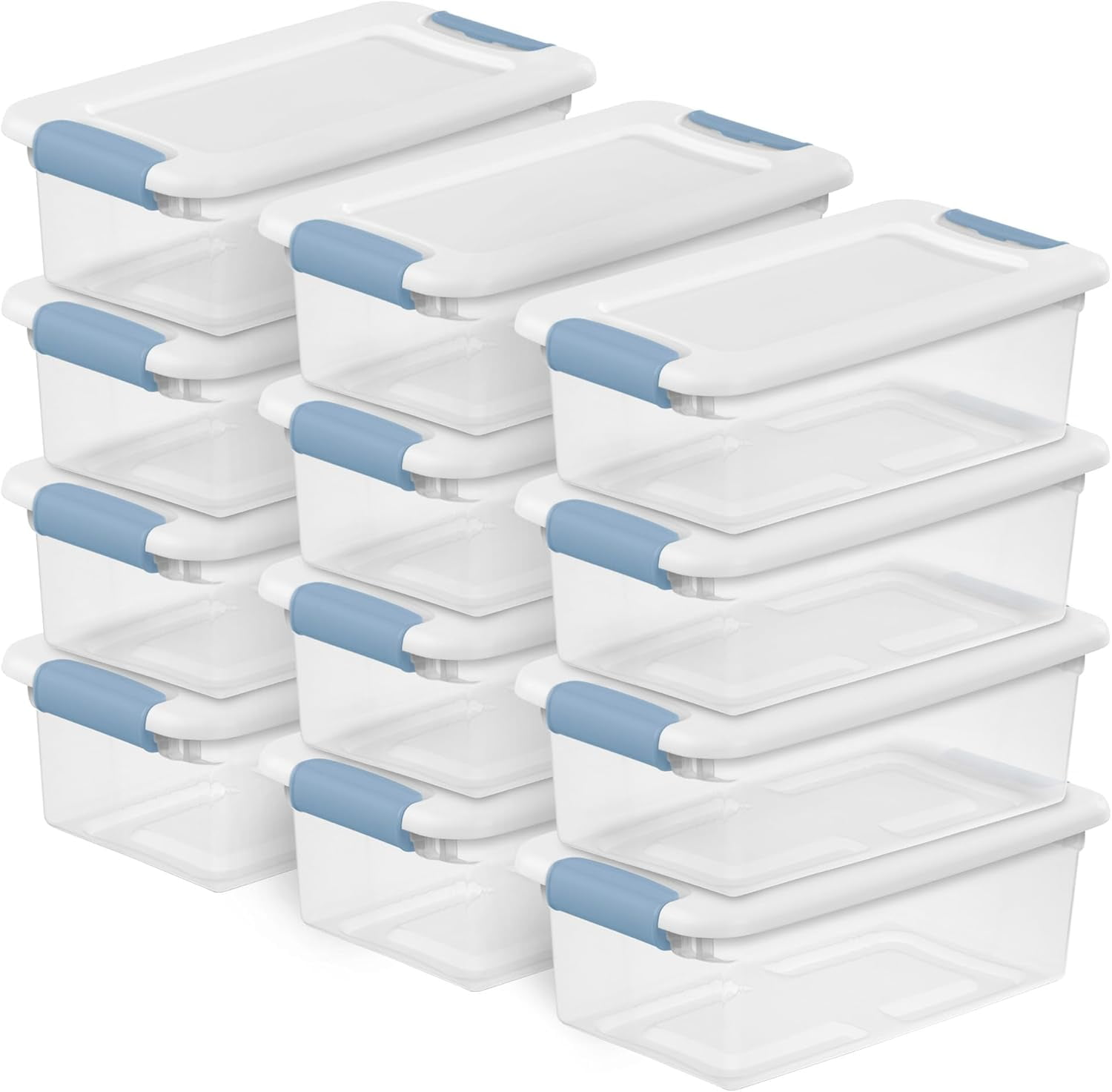 WEI WENG 12-Pack Latching Box, Stackable Storage Bins with Lids, Clear Plastic, 6 Quart ...