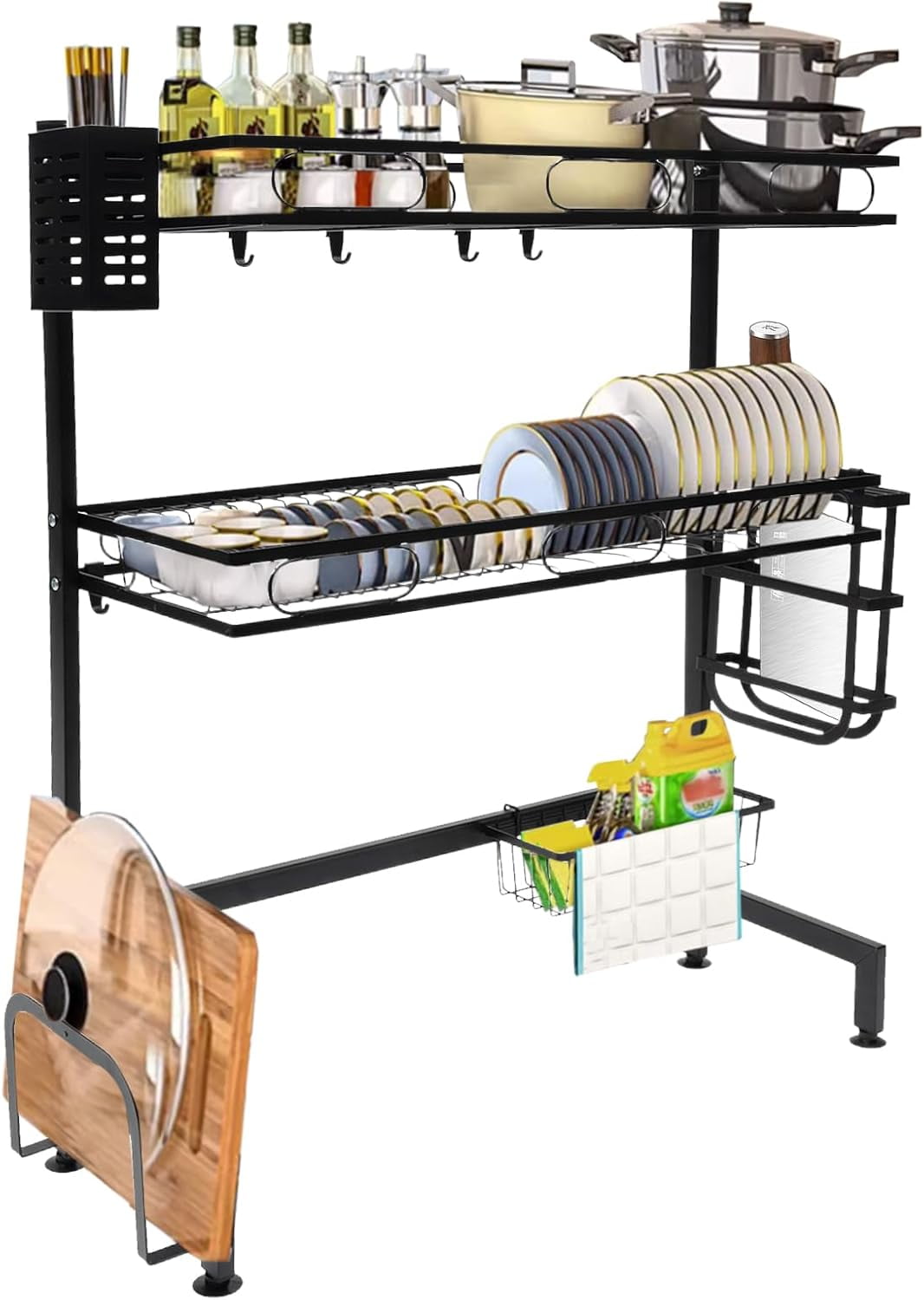 WEI YING 2-Tier Over Sink Dish Drying Rack, Carbon Steel Cutlery ...