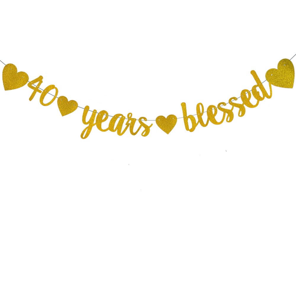 WEIANDBO 40 Years Blessed Gold Glitter Banner,Pre-Strung,40th ...
