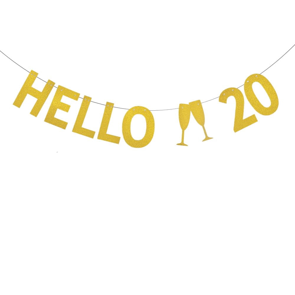 WEIANDBO Gold GlitterTRDN Banner,Hello 20,pre-assembled,20th Birthday ...