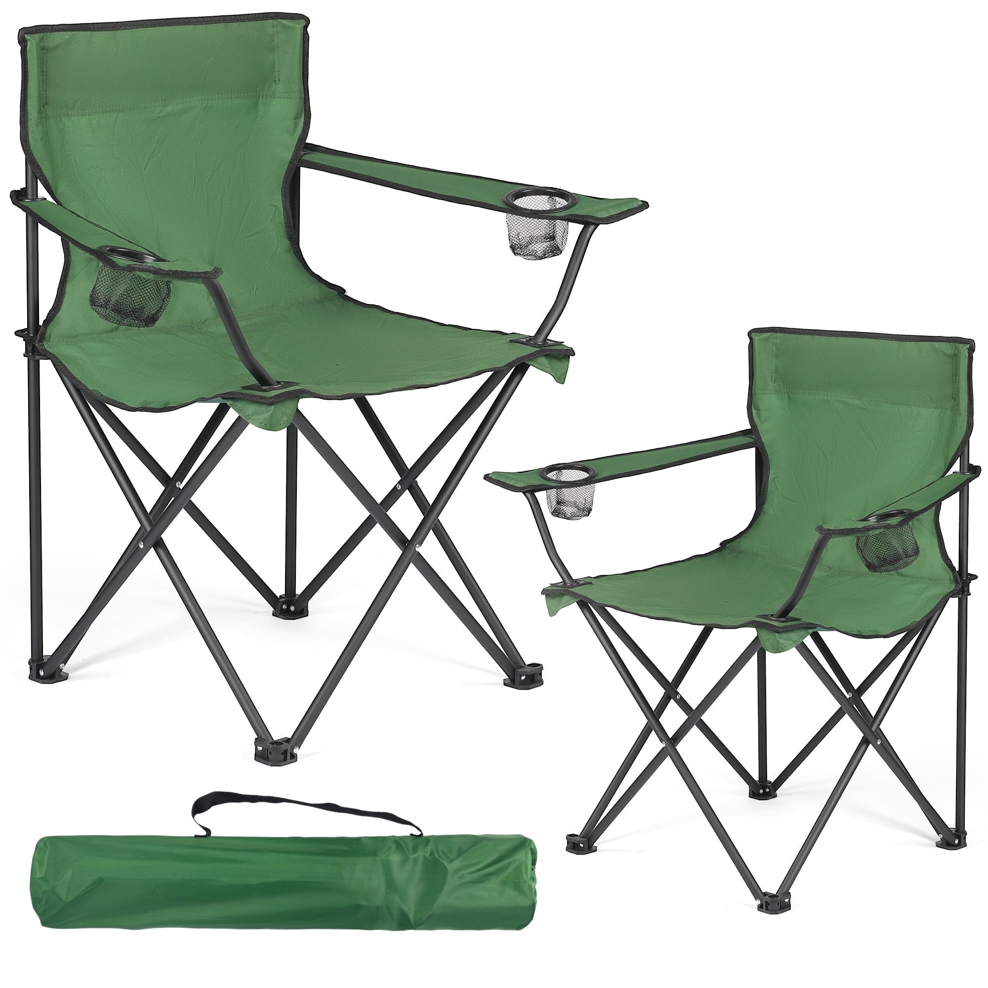 WEIDIORME 2-Pack Collapsible Camping Chairs with Carry Bag, Dark Green ...