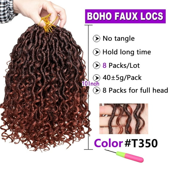 WEIF-10 Inch Goddess Locs Crochet Hair, 8 Packs, 350 Bohemian Locs, Pre ...