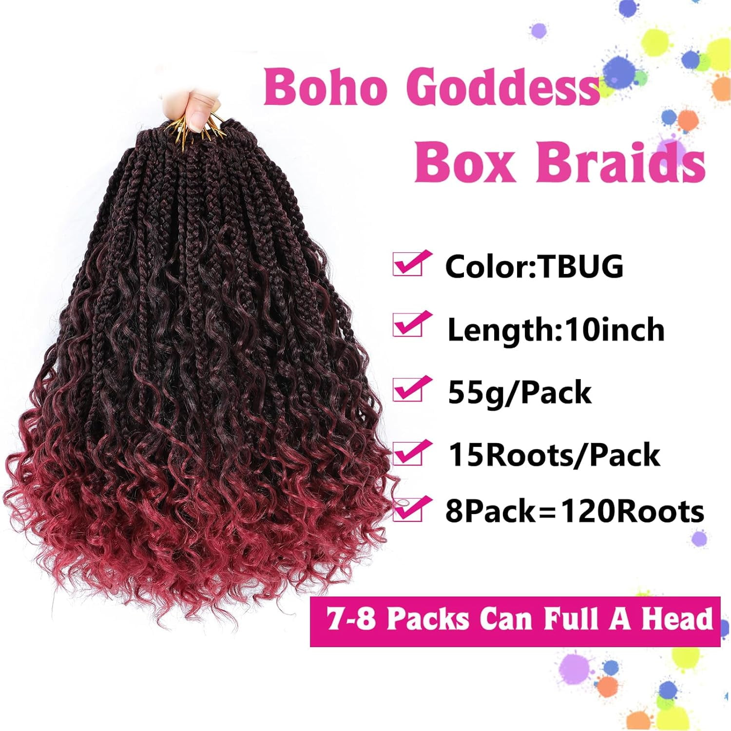 WEIF-10inch Goddess Box Braids Crochet Hair Pre Looped Box-Braids ...