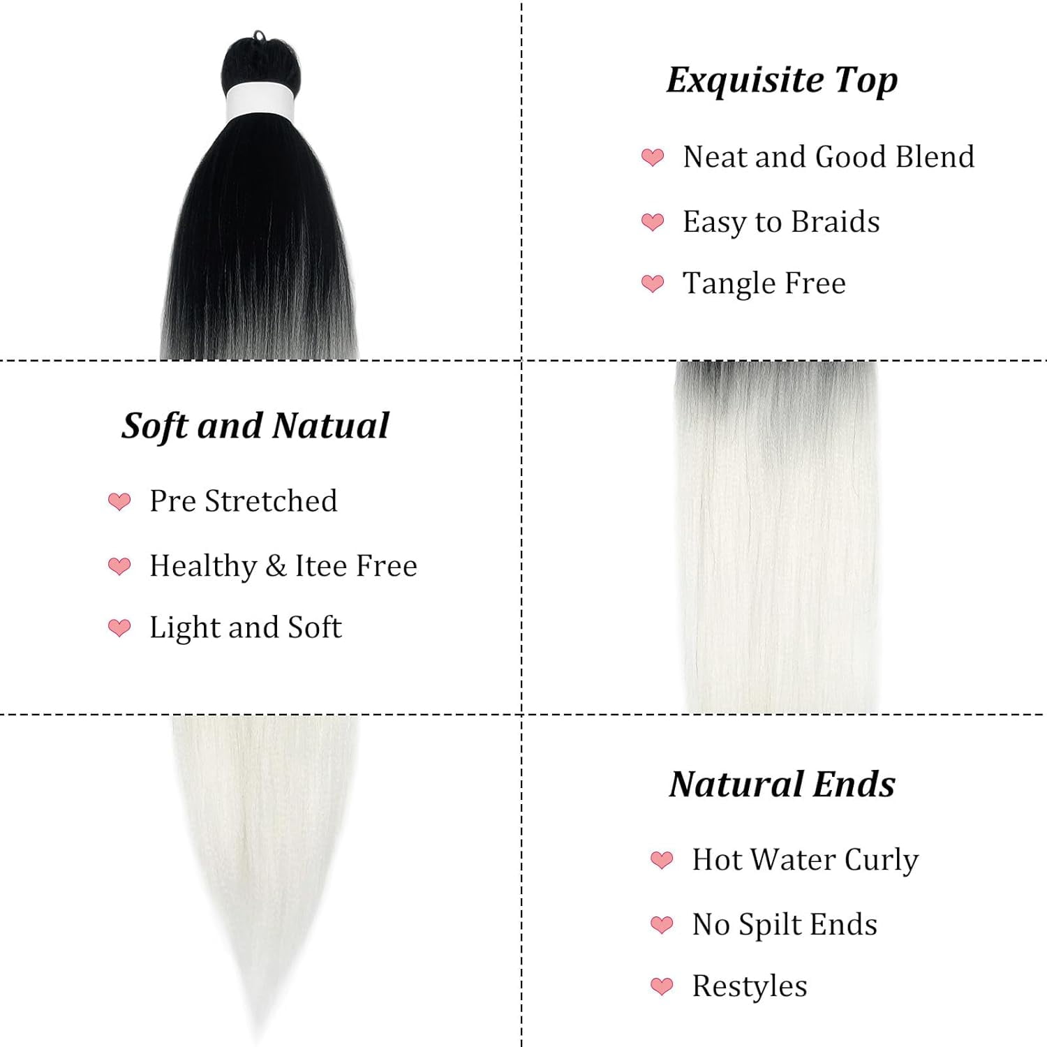 WEIF-1B White Ombre Braiding Hair Pre Stretched Color Prestretched ...