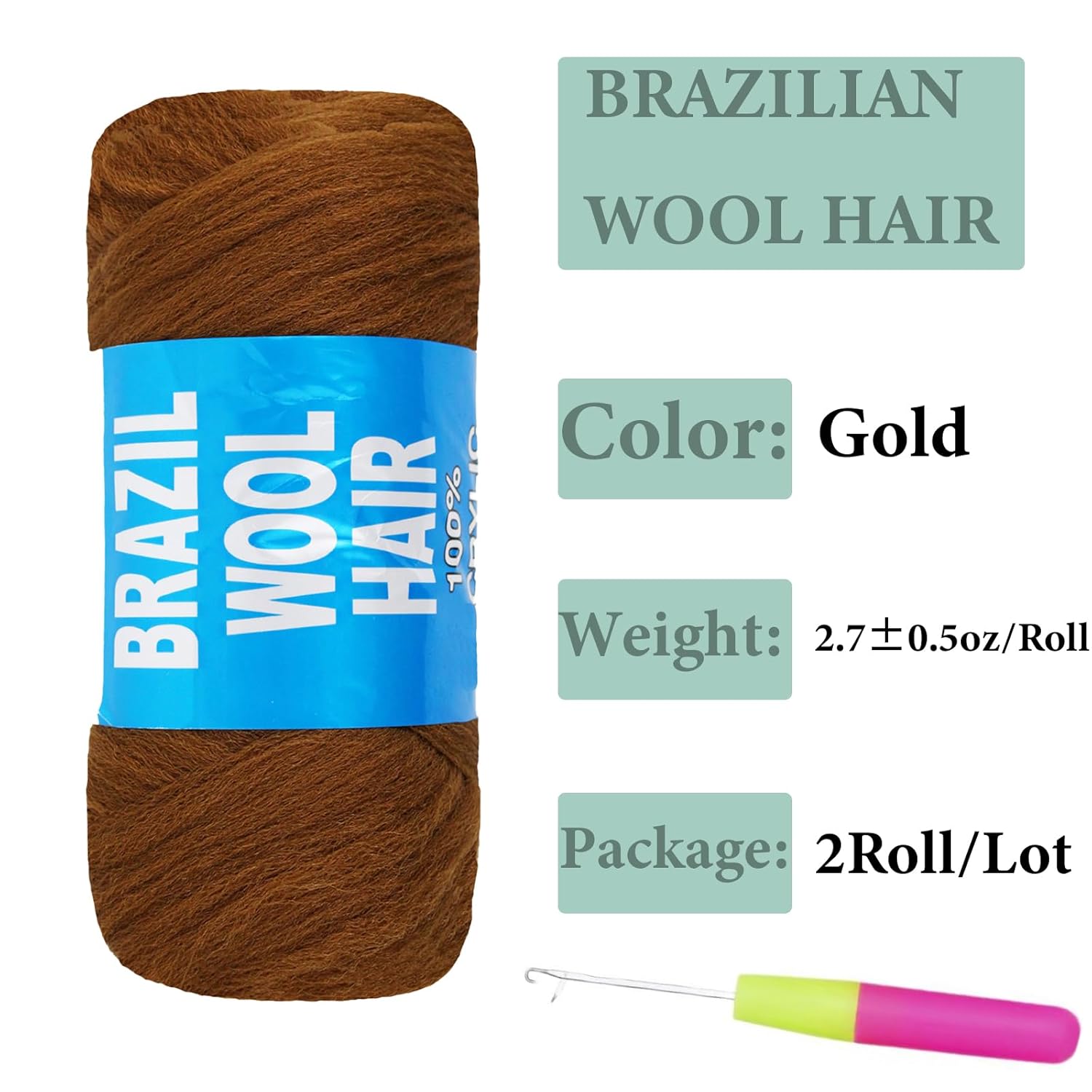 WEIF-2 Roll Gold Brazilian Wool Hair Yarn for Jumbo Braids Braiding ...