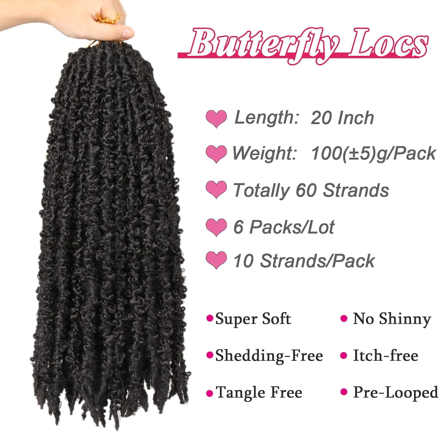 WEIF-20 Inch Butterfly Locs Crochet Hair Natural Black 6 Packs ...