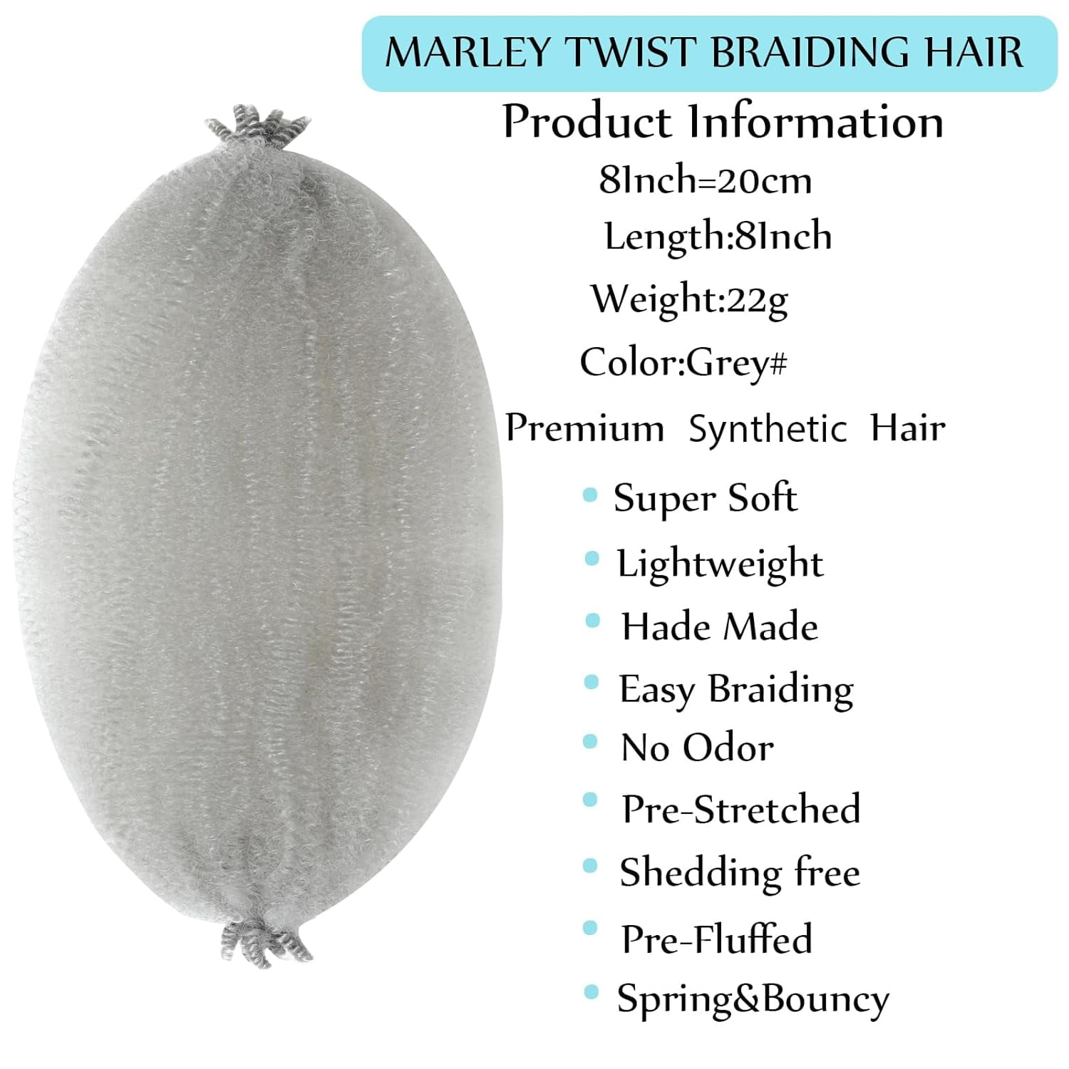 WEIF-8 Packs Springy Afro Twist Hair Gray Marley Twist Braiding Hair 8 ...
