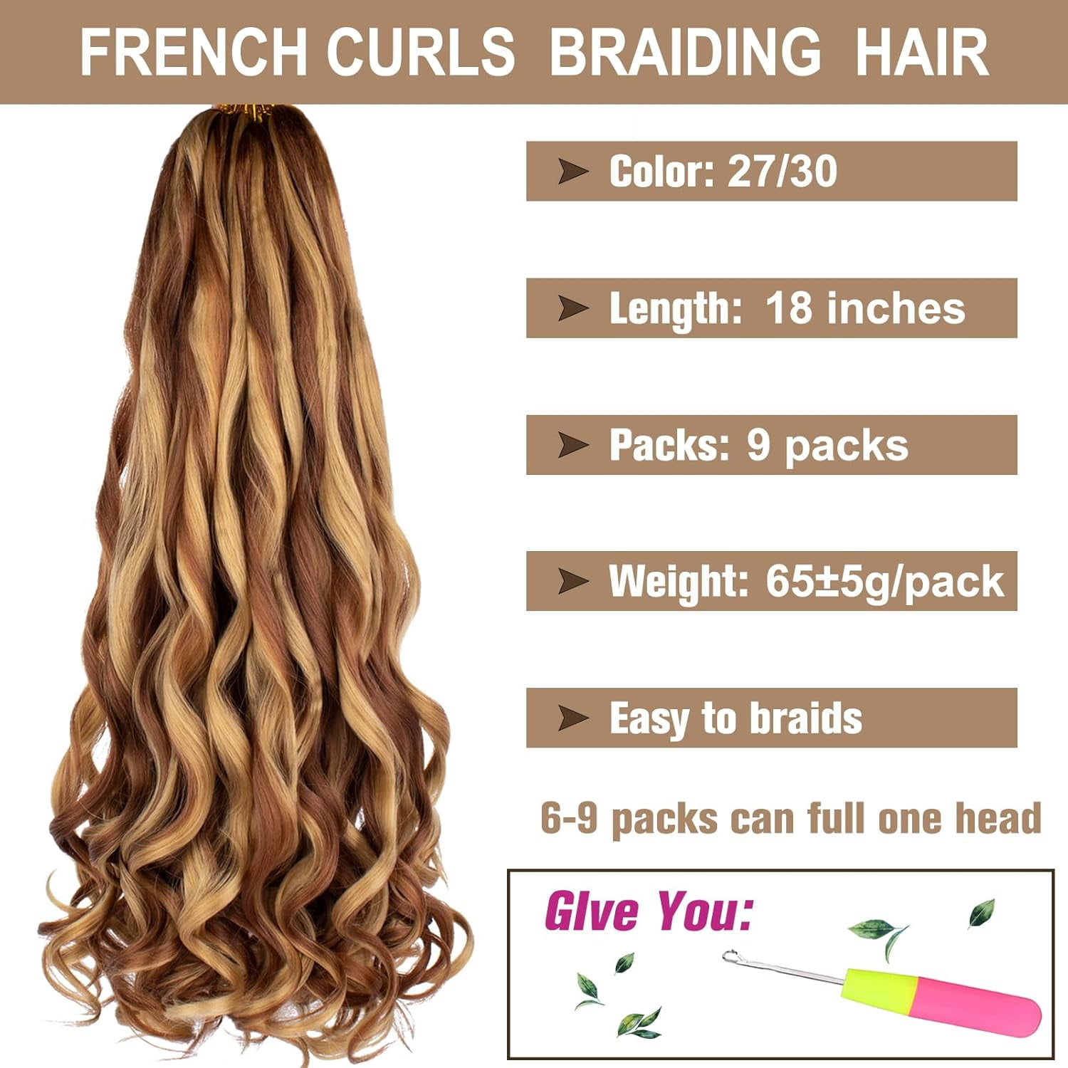 WEIF-9 Pack 18 Inch Pre-Stretched French Curly Braiding Hair for ...