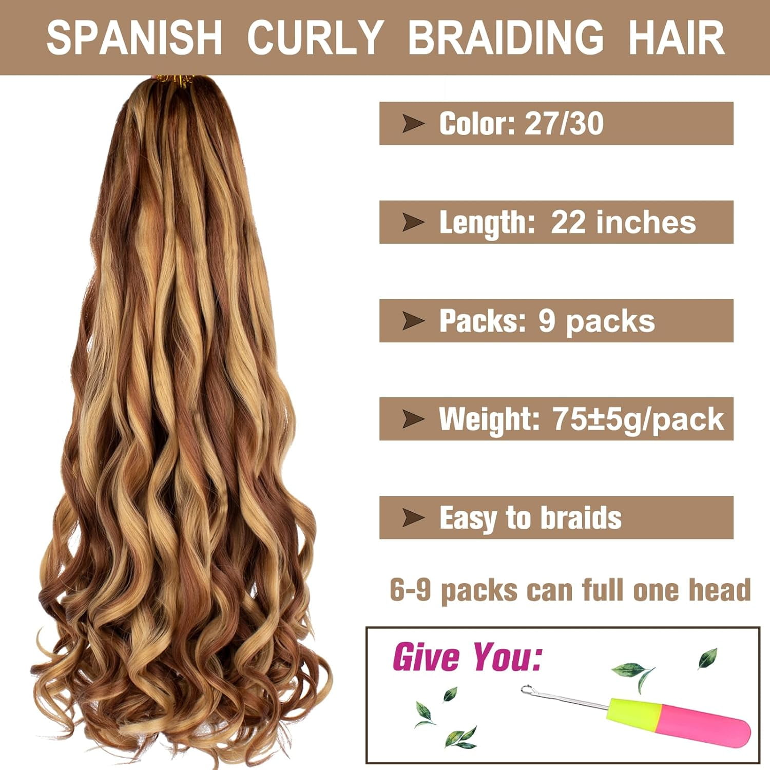WEIF-9 Packs Pre Stretched French Curls Bouncy Braiding Hair 22 Inch ...