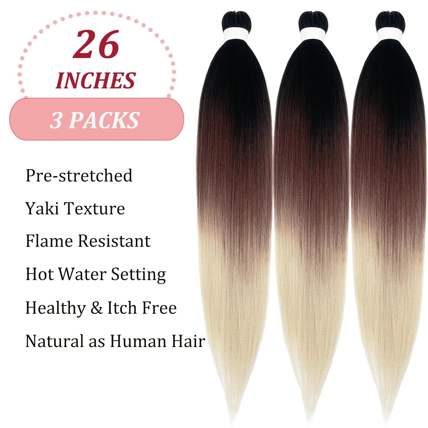 WEIF-Black Brown Blonde Ombre Braiding Hair Pre Stretched Prestretched ...