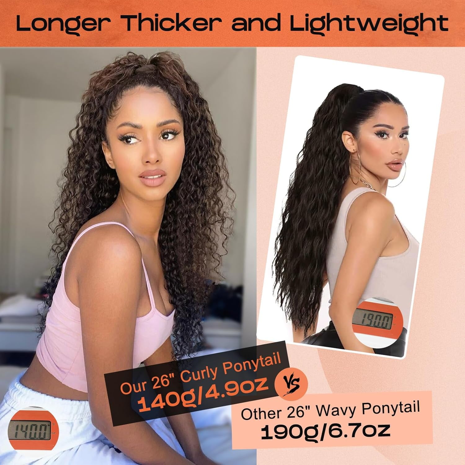 WEIF-Black Ponytail Extension, 26" Lightweight Curly Drawstring ...