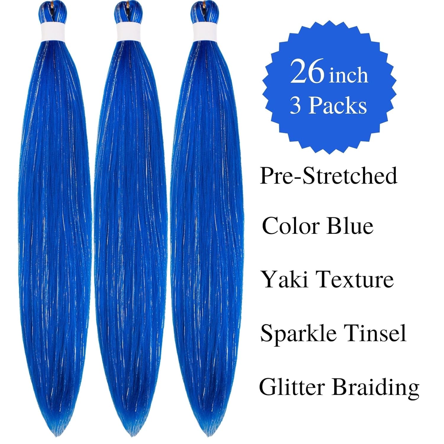 WEIF-Blue Braiding Hair Pre stretched Glitter Tinsel Prestretched ...