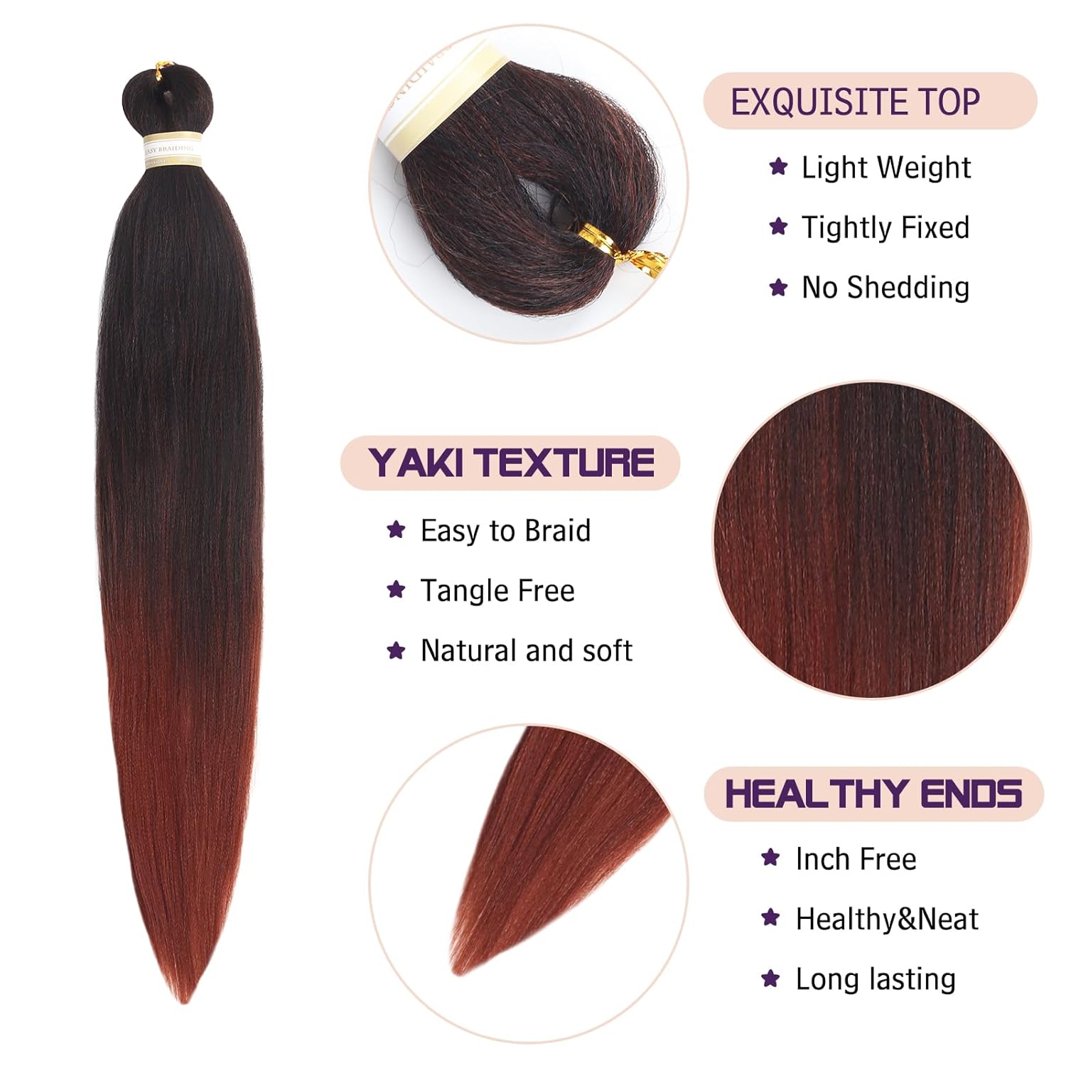 WEIF-Braiding Hair pre stretched, Braids Synthetic Fiber Ombre Yaki ...