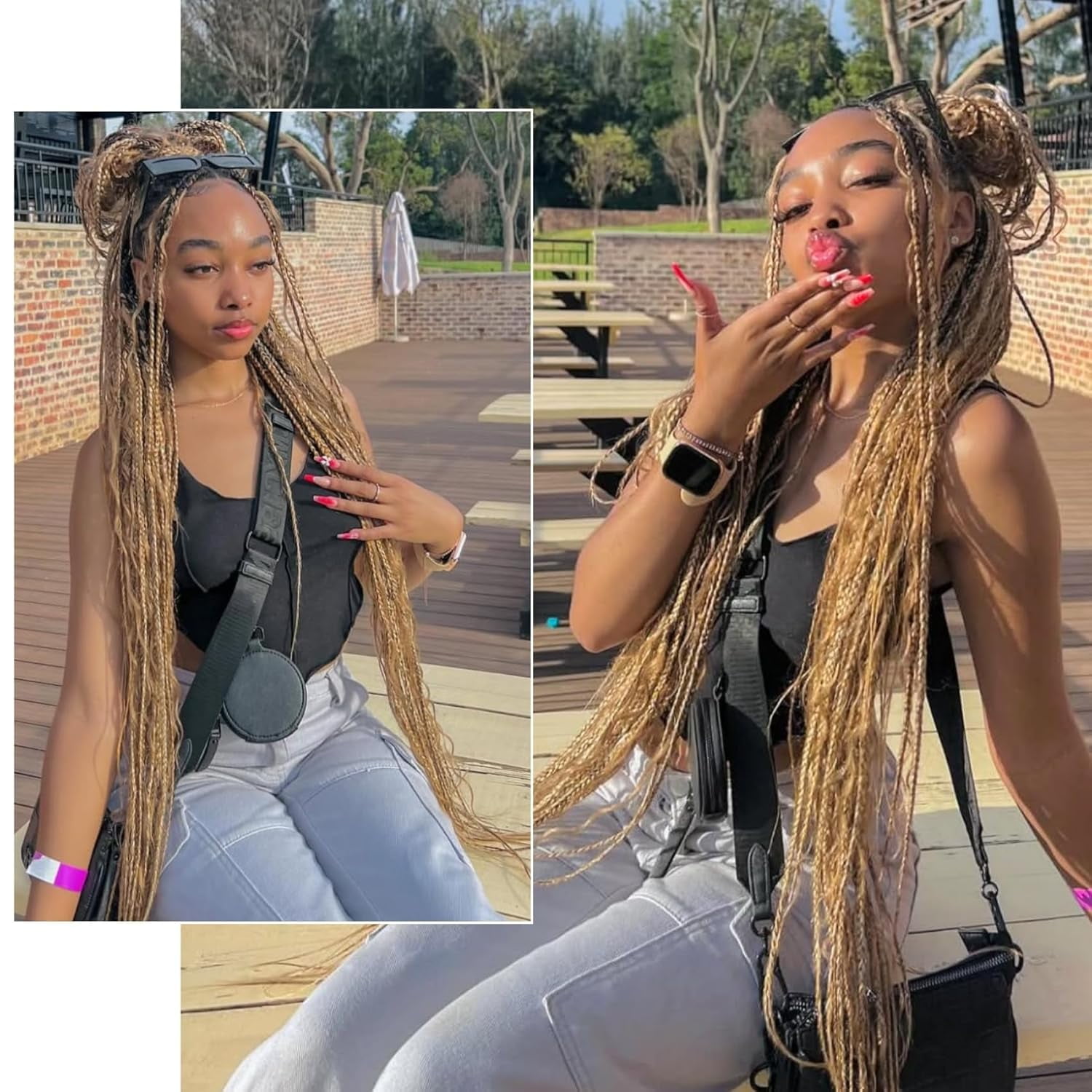 WEIF-Brown Blonde Braiding Hair Pre Stretched 30Inch Box Braids Hair ...